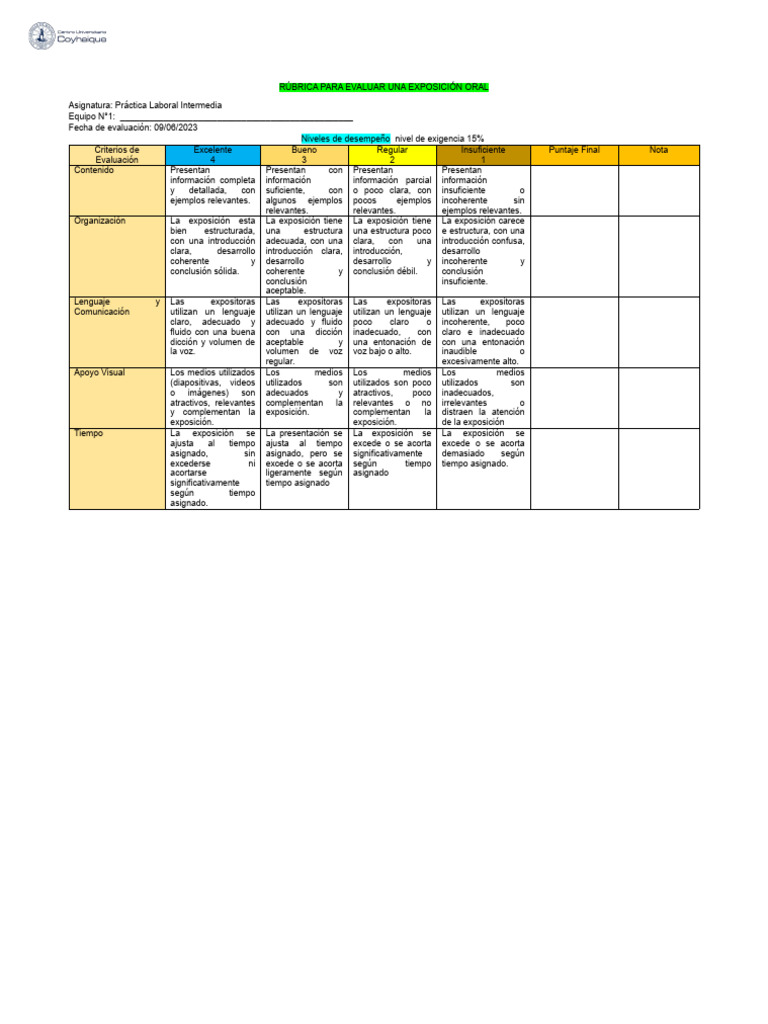 Rúbrica para Evaluar Una Exposición Oral | PDF