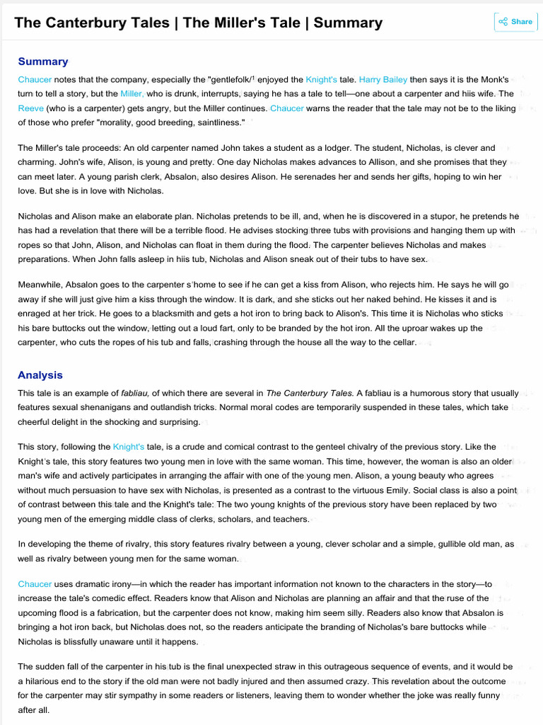 The Canterbury Tales The Millers Tale Summary OCR | PDF