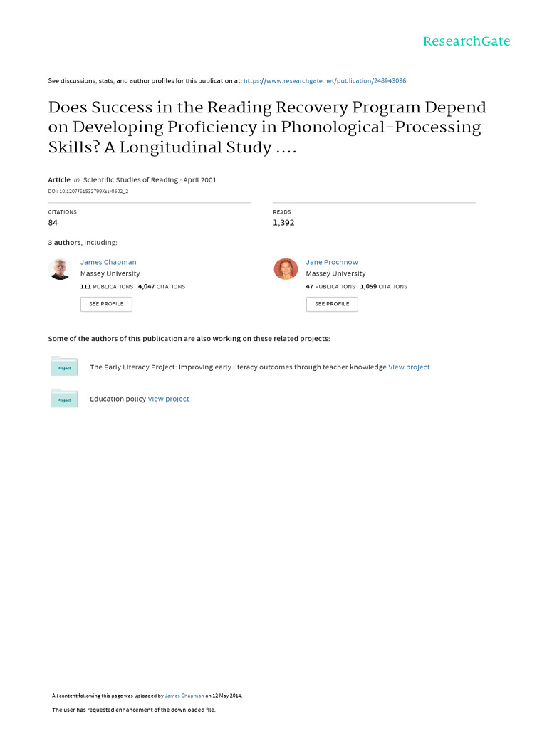 Does Success in The Reading Recovery Program Depen | PDF | Syllable ...