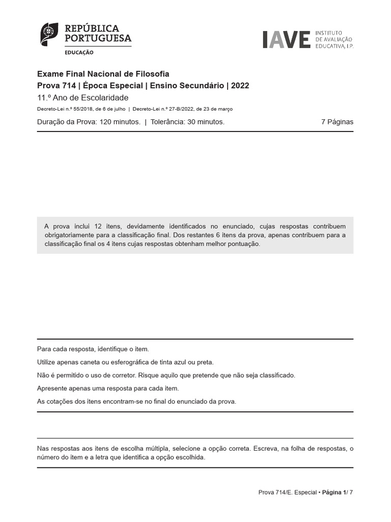 Exame de Filosofia - Época Especial - 2022 | PDF | Argumento | Immanuel Kant