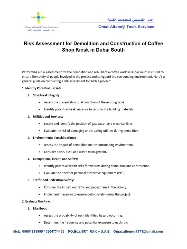 Risk Assessment For Demolition and Construction of Coffee Shop Kiosk in ...