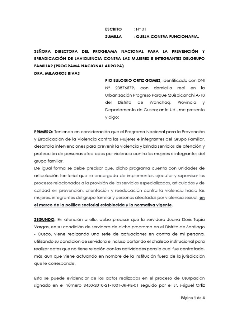Queja servidora PROGRAMA AURORA | PDF | Justicia | Crimen y violencia
