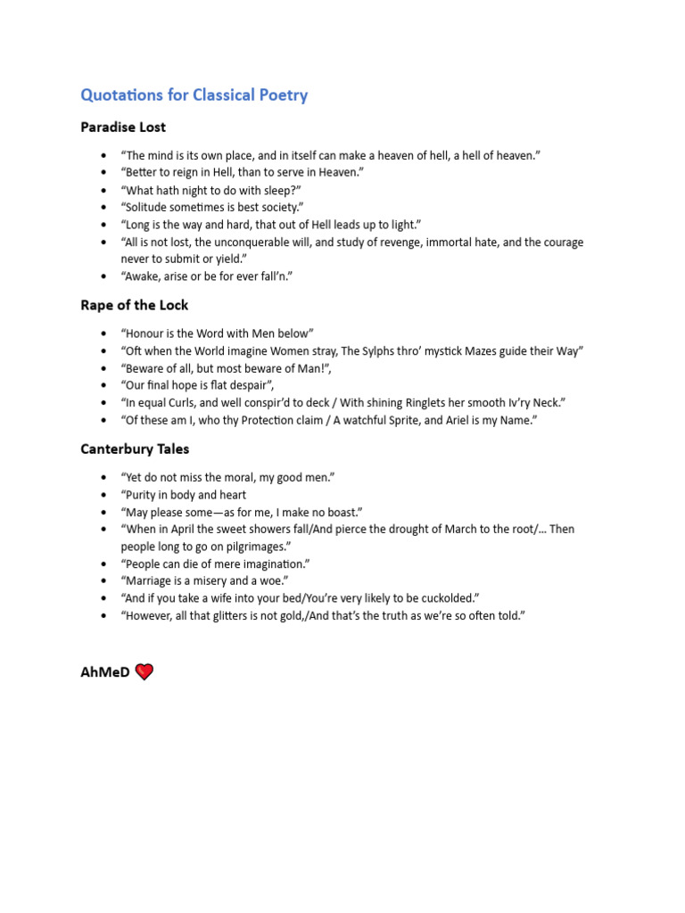 Quotations For Classical Poetry Pdf