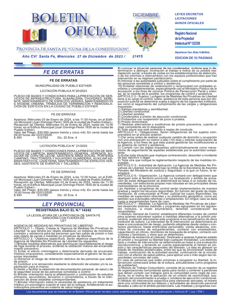 Boletín Oficial Santa Fe 27/12/2023 | PDF