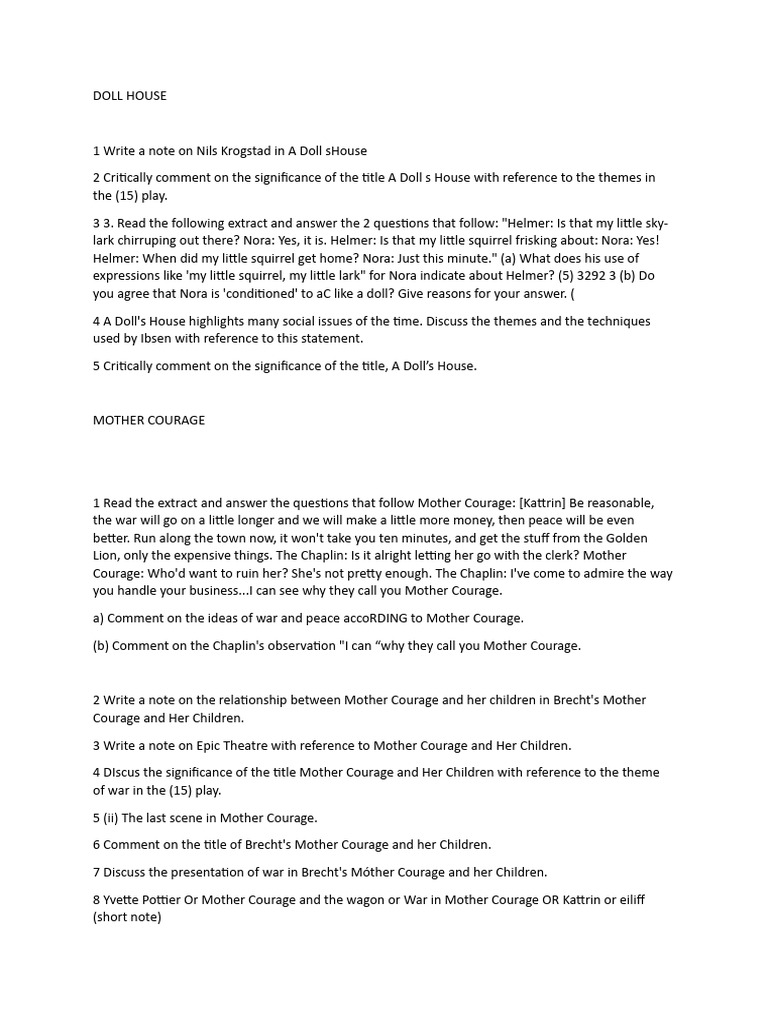 Modern Drama Pyq | PDF | A Doll's House