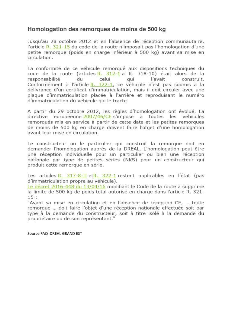 Homologation des remorques