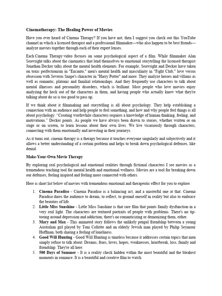 Cinematherapy | PDF | Psychotherapy | Mental Disorder