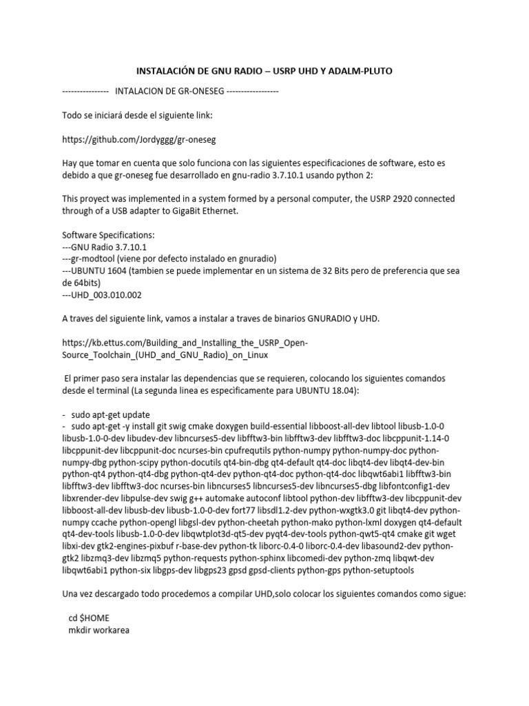 Manual de Instalacion Gnu Radio - Uhd y Pluto | PDF | Contenido libre ...