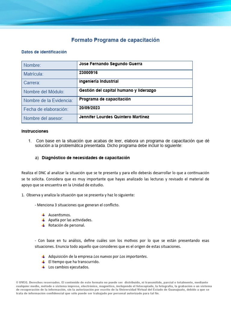 Programa de capacitación | PDF | Business | Evaluación