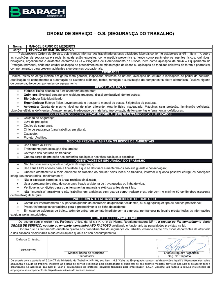 Ordem de Servico NR 01 | PDF
