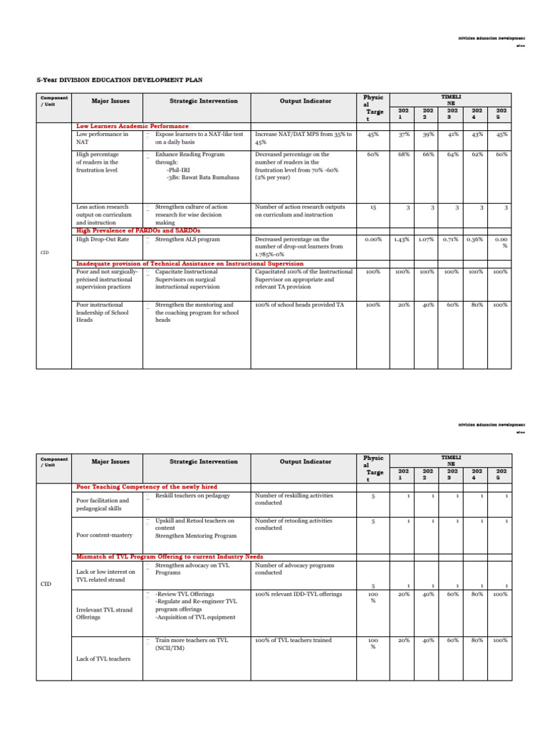 Sample DEDP 5-Year Plan | PDF