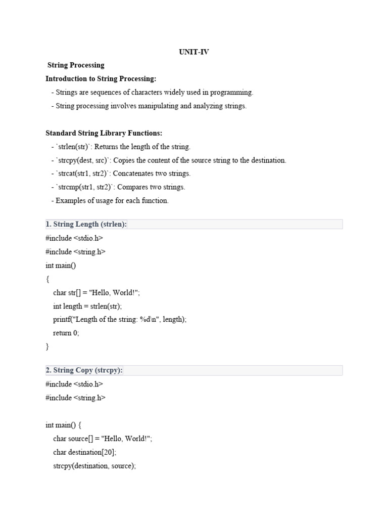 Programming in C Unit - IV Notes | PDF