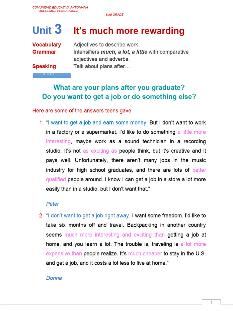 6th GRADE - Unit 3 - Its Much More Rewarding | PDF | Languages ...
