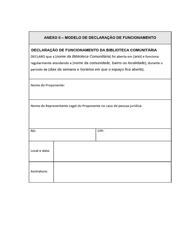 Anexo II Declaracao de Funcionamento | PDF Anexo II Declaracao de Funcionamento | PDF