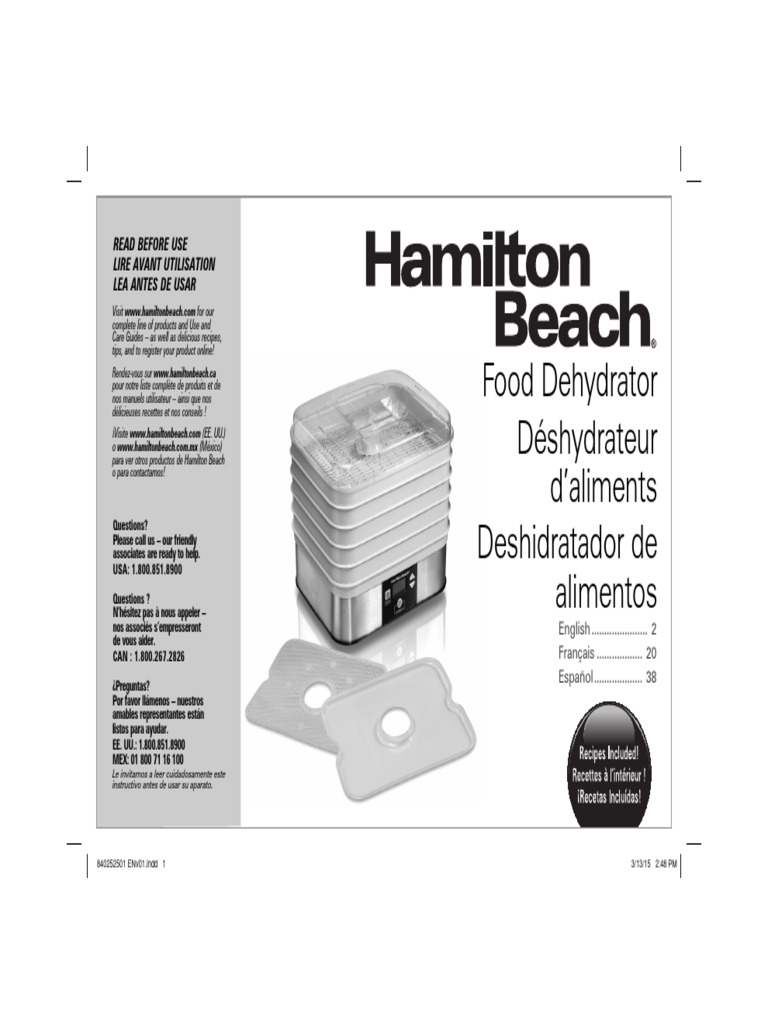Hamilton Beach Dehydrator Manual | PDF | Jerky | Ac Power Plugs And Sockets