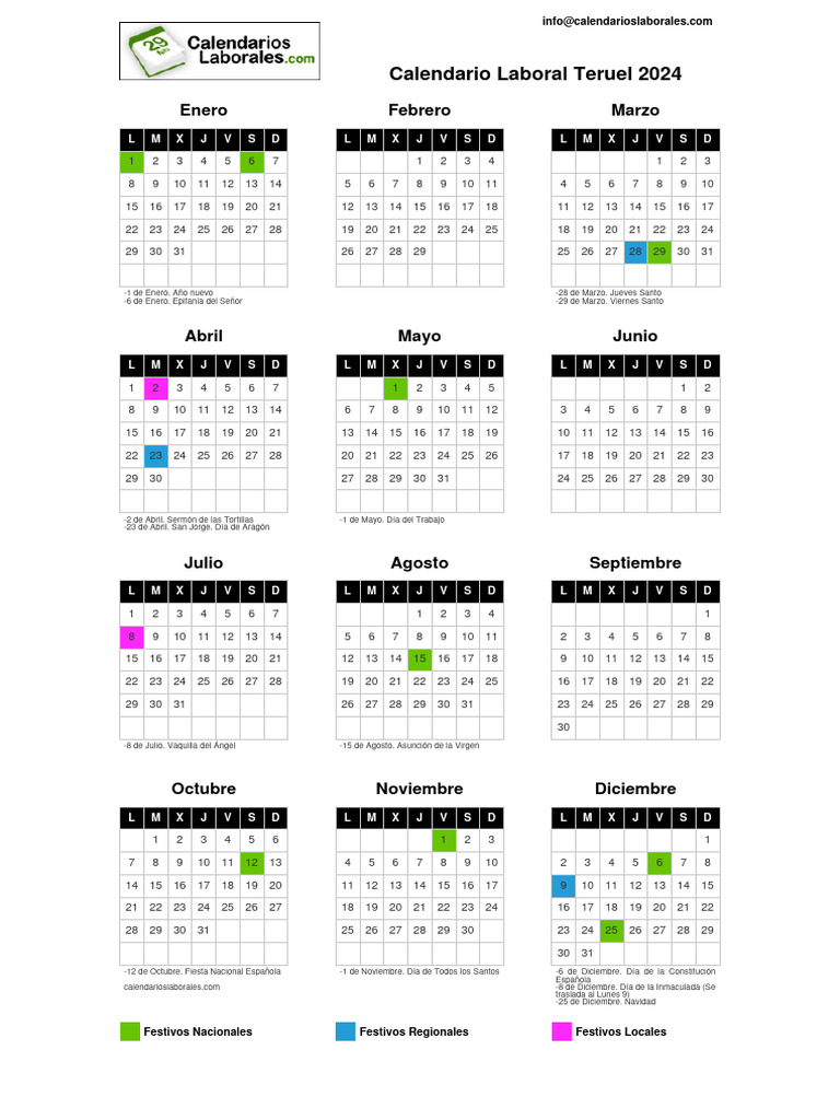 Calendario laboral Teruel 2024 | PDF | Días festivos | Festival Calendario laboral Teruel 2024 | PDF | Días festivos | Festival