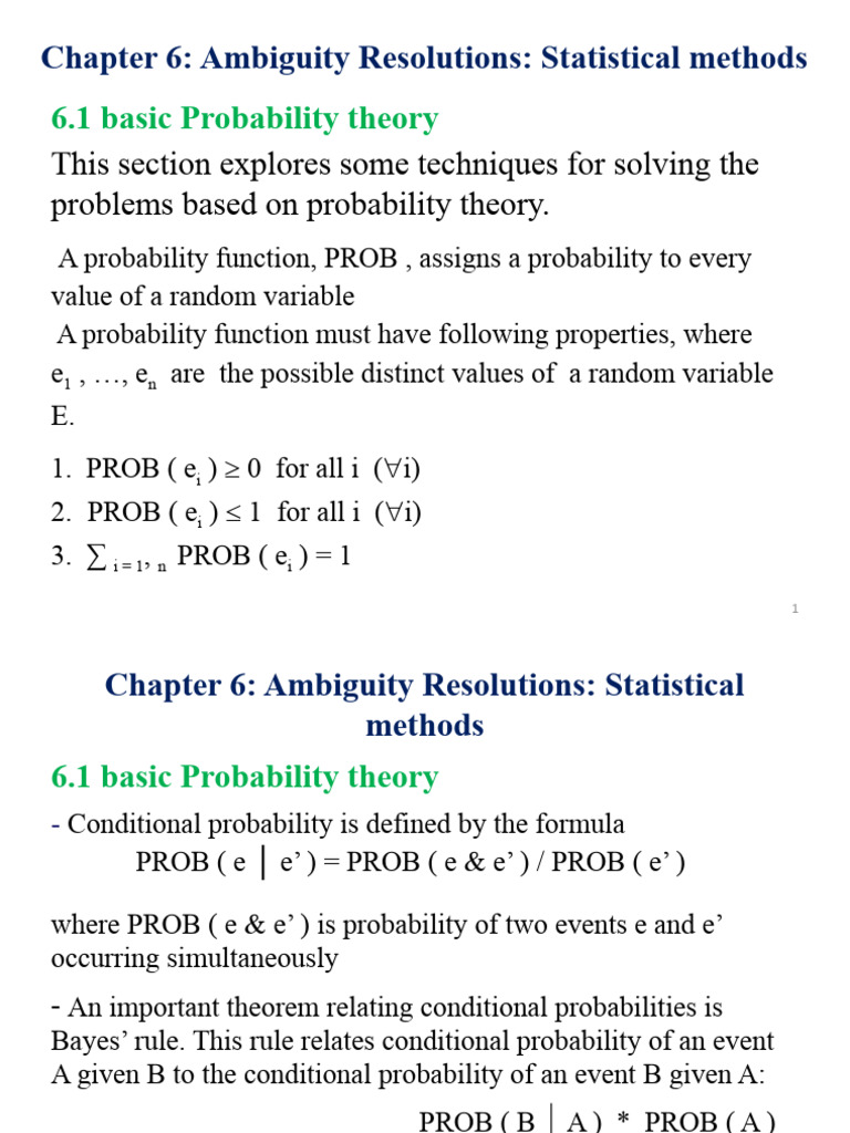 CHAPTER 6-Ambiguity Resolutions Statistical Methods | PDF | Markov Chain | Probability