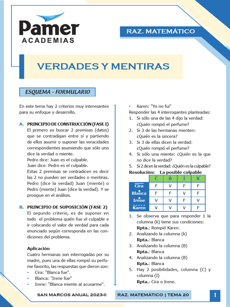 C Sma Sem20 Rm Verdades Y Mentiras Pdf Verdad