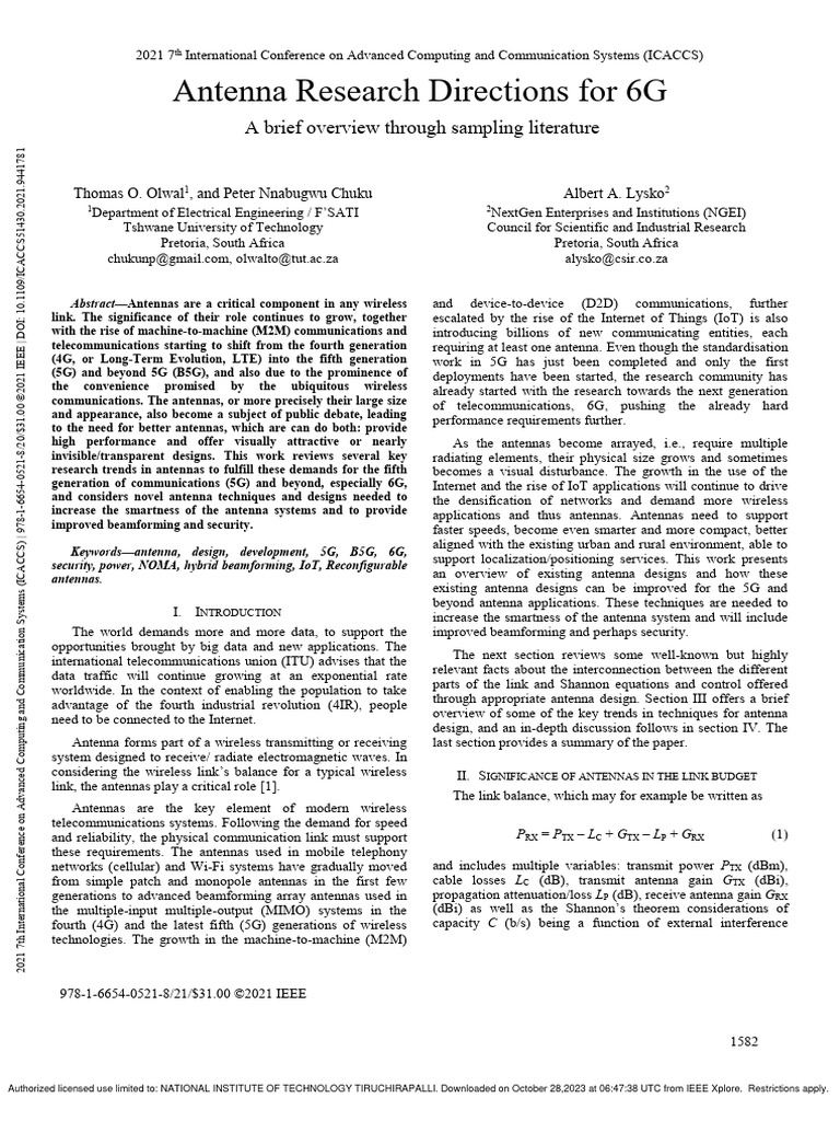 Antenna Research Directions For 6G A Brief Overview Through Sampling ...