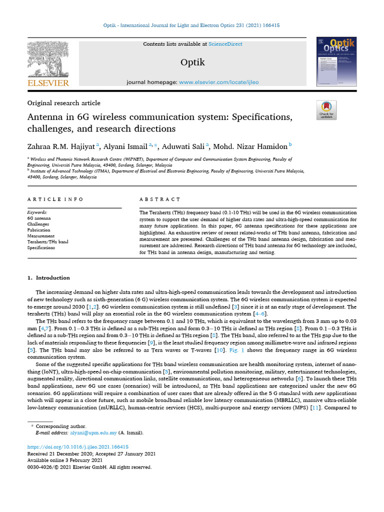 Antenna in 6G Wireless Communication System | PDF
