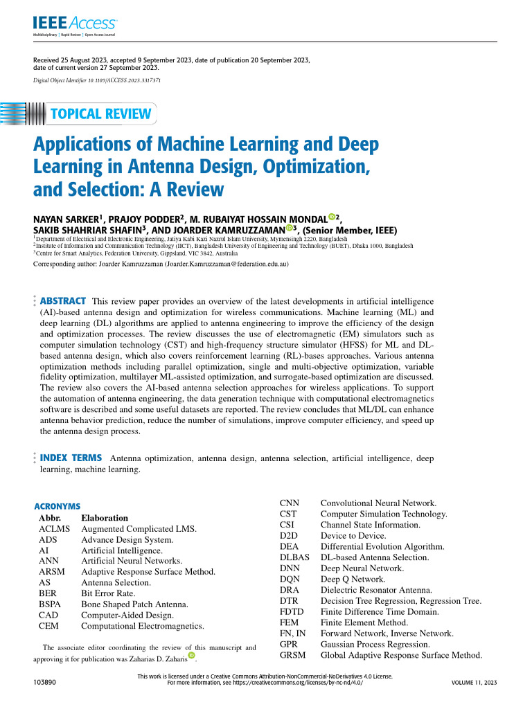 Applications of Machine Learning and Deep Learning in Antenna Design Optimization and Selection ...