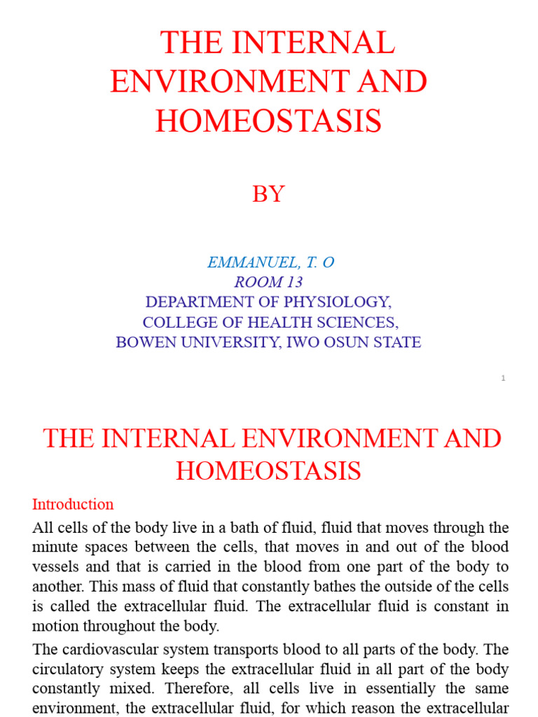 The Internal Environment and Homeostasis | PDF