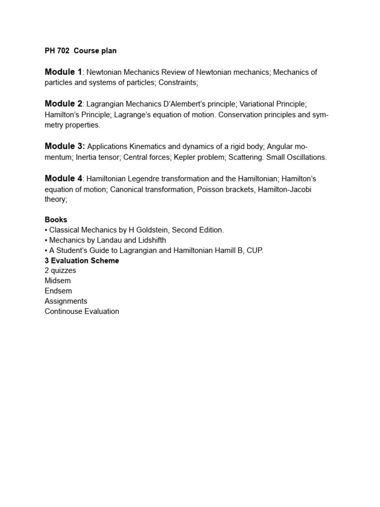 PH702 Course Plan | PDF