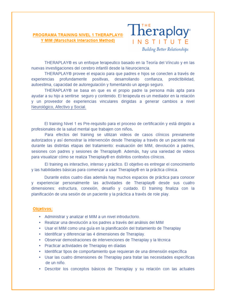 Programa Training Nivel 1 Theraplay y MIM | PDF