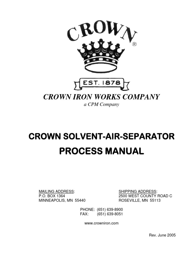 Crown Solvent Air Separator Manual | PDF