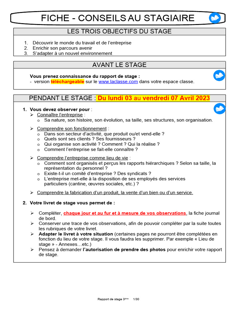 Rapport de stage en entreprise 3ème | PDF | Évolution de carrière