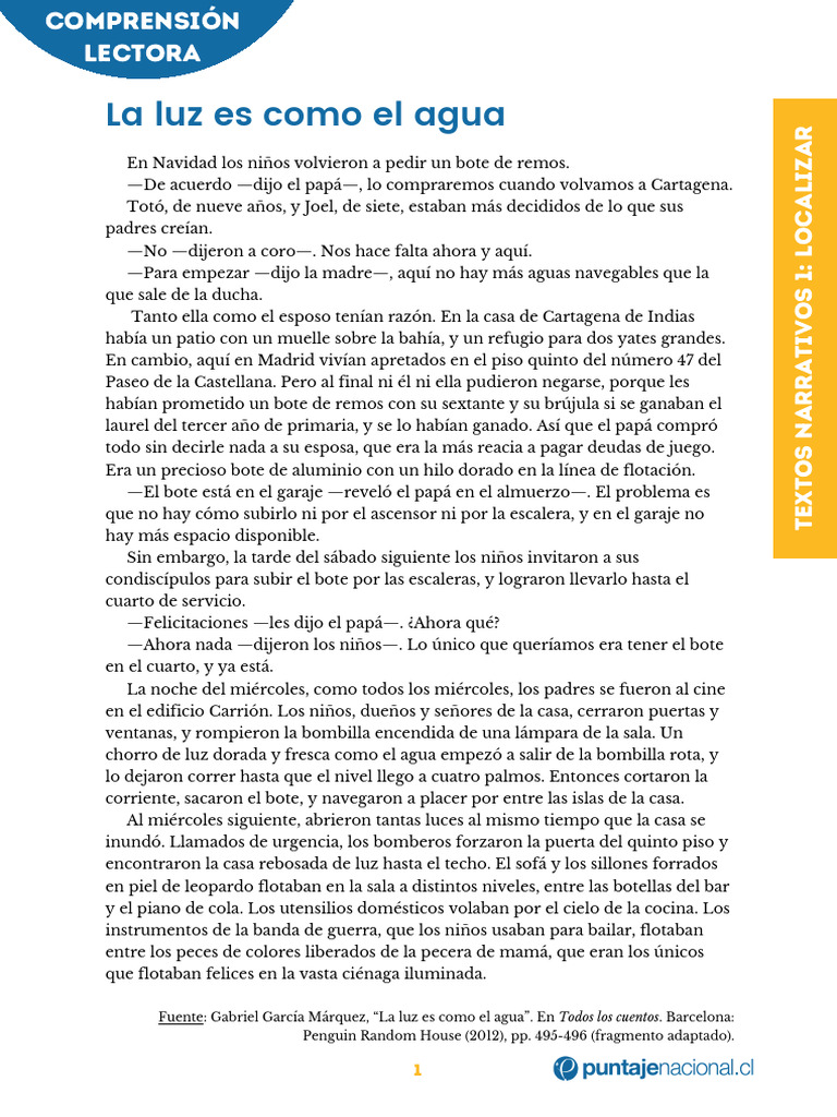 La luz es como el agua: Cuento de García Márquez | PDF