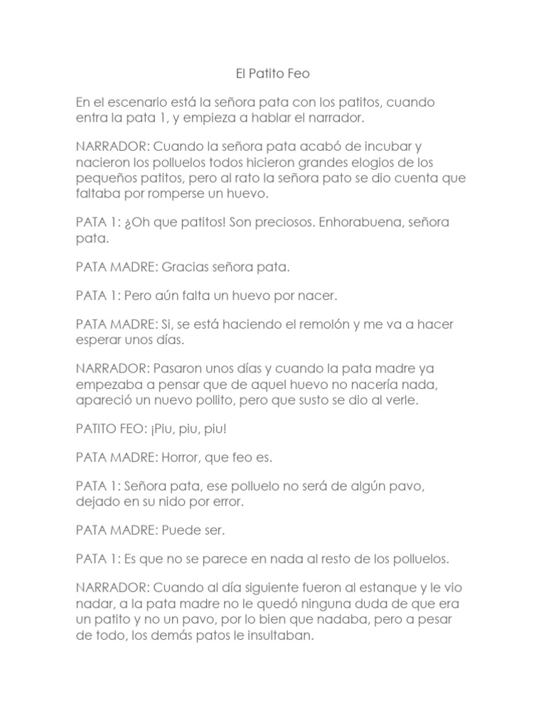 Obra de Teatro: El Patito Feo | PDF
