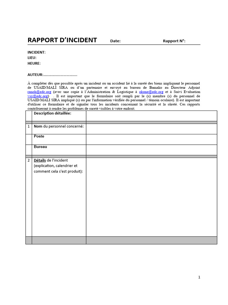 Document Rapport D’Incident _ Rapport D’Incident Exemple Gratuit – ZZGH