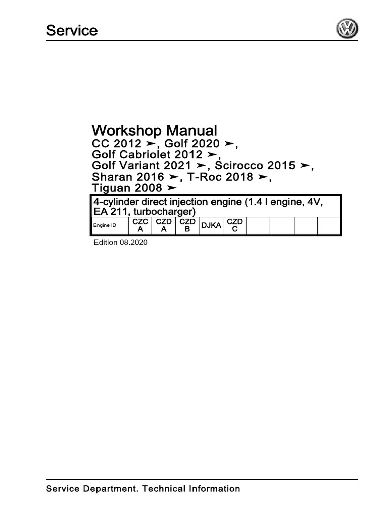 Engine Czca Czda CZDB Djka CZDC Repair Manual Eng | PDF | Throttle ...