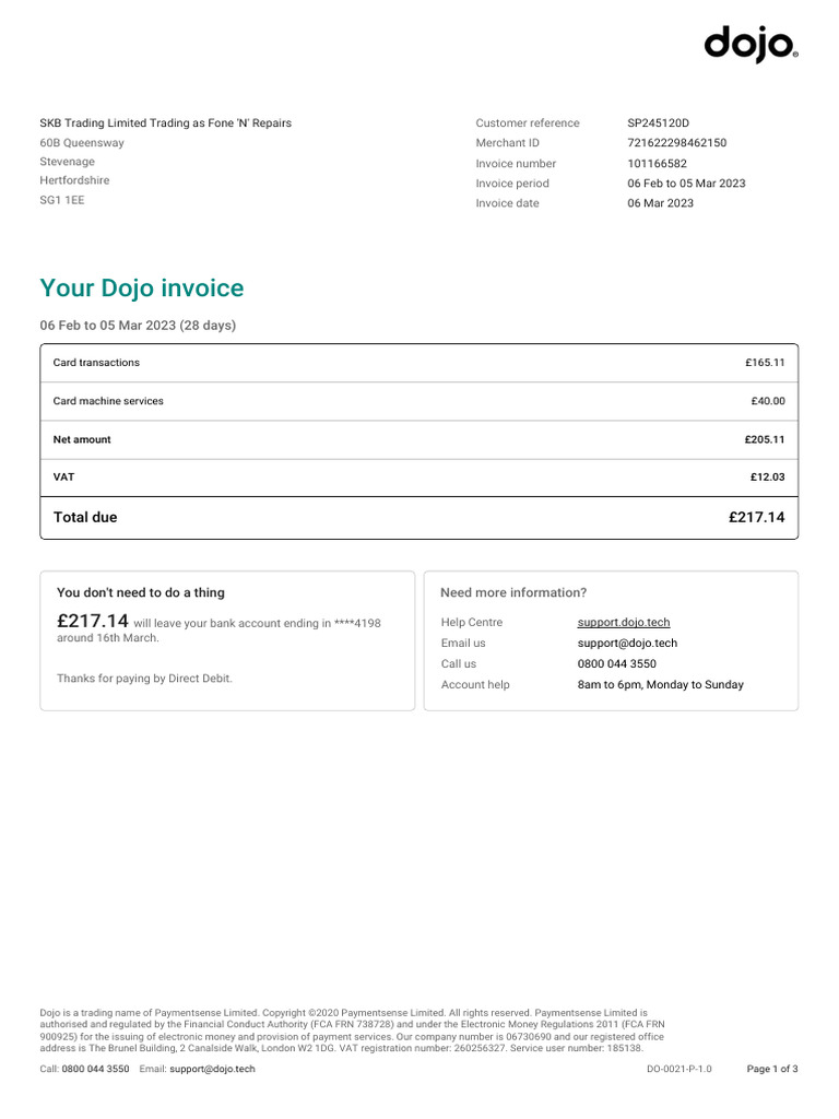 Your Dojo Invoice: 06 Feb To 05 Mar 2023 (28 Days) | PDF | Debit Card ...