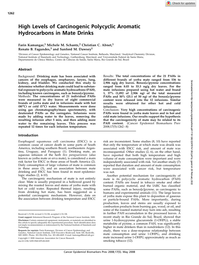 High Levels of Carcinogenic Polycyclic Aromatic in Mate Drinks | PDF