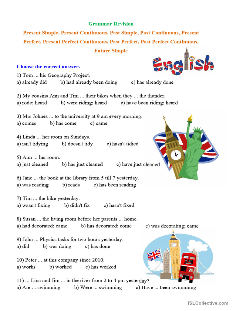 Grammar Revision. Present Simple, Present Continuous, Past Simple, Past Continuous, Present ...