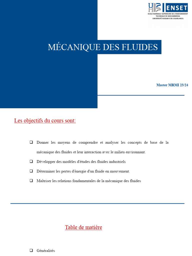 Introduction à la Mécanique des Fluides | PDF | Pression | Dynamique ...