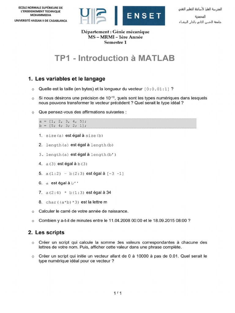 TP1 - Introduction-à-Matlab | PDF TP1 - Introduction-à-Matlab | PDF