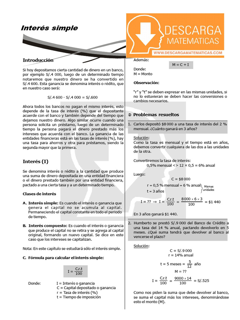 12 Descargar Interes Simple Cuarto de Secundaria | PDF | Interés | Bancos