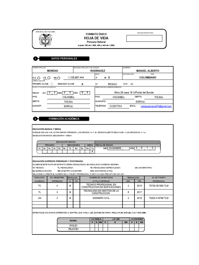 Formato Hoja De Vida Funcion Publica Descargar Gratis Pdf Servicio