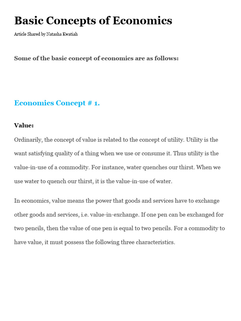 Basic Concepts of Economics-1 | PDF