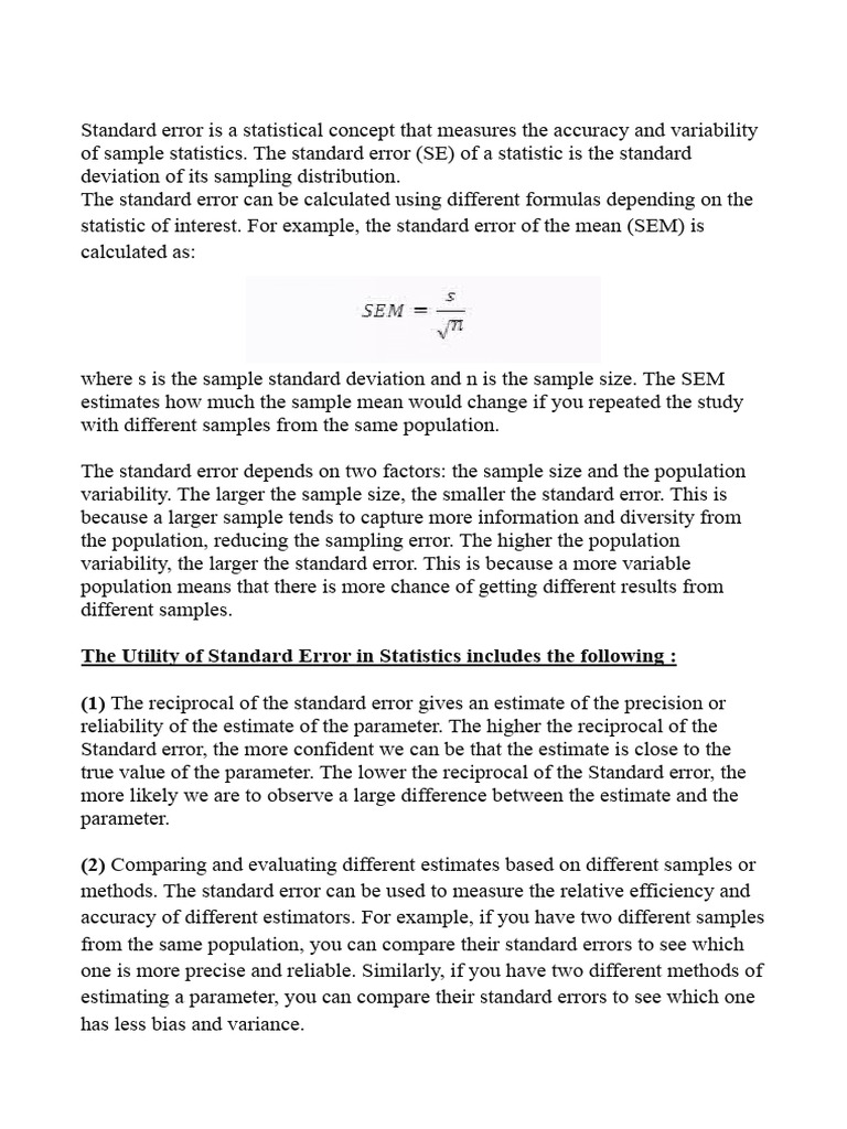 Standard Error in Statistics | PDF | Standard Error | Estimator
