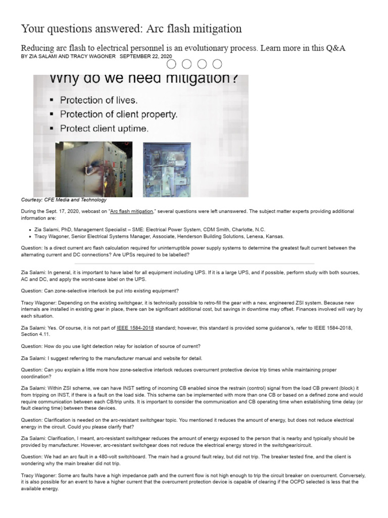 Consulting Engineer - Arc Flash Mitigation | PDF | Relay | Electrical ...