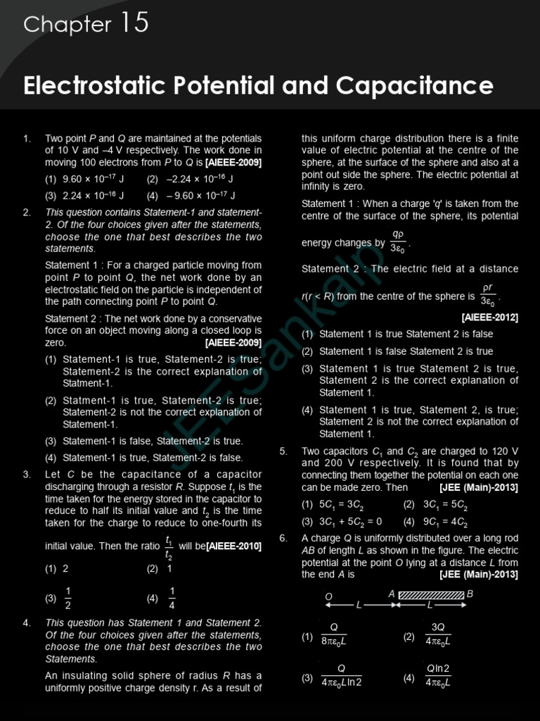 Electrostatic Potential and Capacitance | PDF | Capacitor | Capacitance