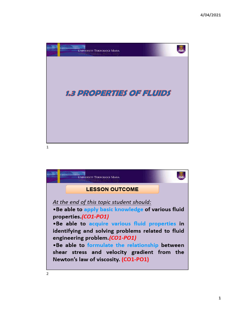 Week 02 Chapter 1 Part 2 Slides | PDF | Shear Stress | Viscosity
