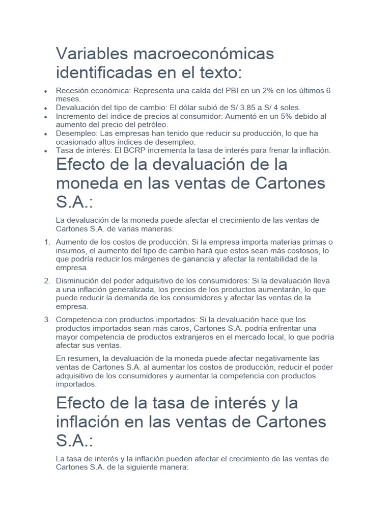 Variables Macroeconómicas Identificadas en El Texto | PDF | Negocios | Finanzas y dinero