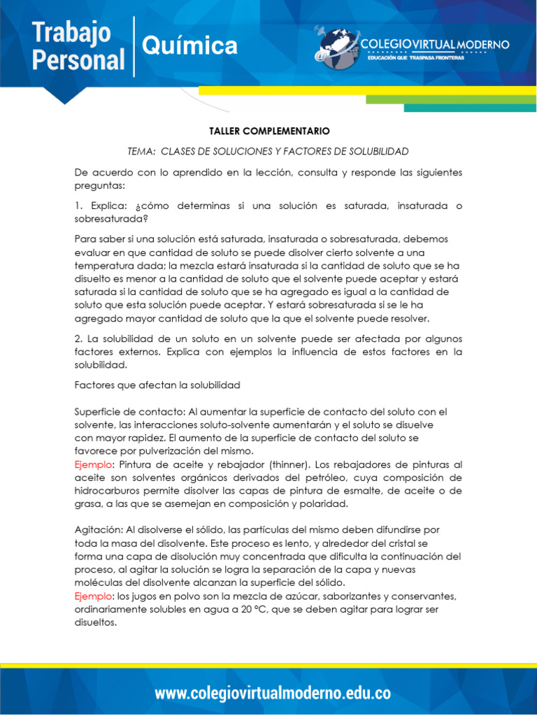 Actividad Sem 4 G10 Q | PDF | Solubilidad | Solvente