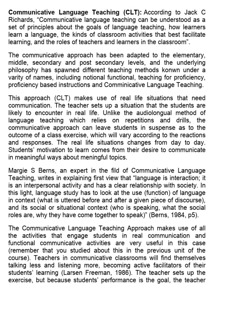 Communicative Language Teaching | PDF | Educational Technology | Learning