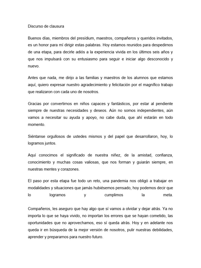 Discurso de Clausura | PDF